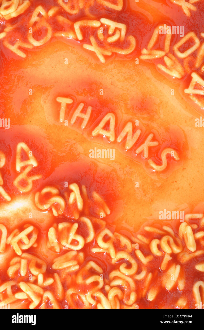 thank you concept with red pasta snack Stock Photo - Alamy