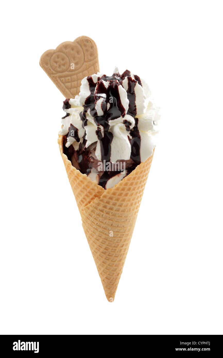Ice cream cone on white background Stock Photo - Alamy