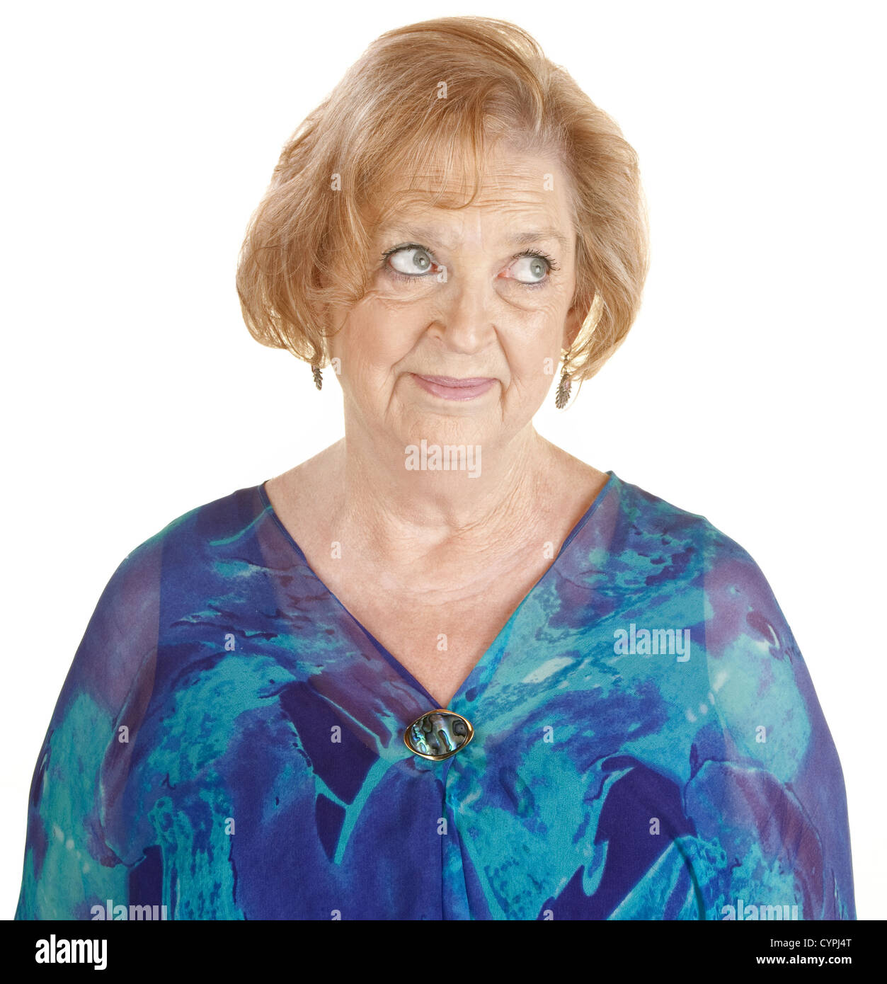 Doubting senior white female with eyes rolled up Stock Photo - Alamy