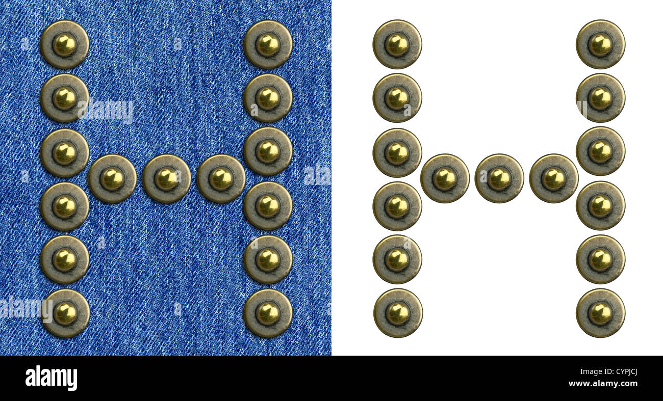 Jeans rivet alphabet letter H. On jeans background and isolated Stock ...