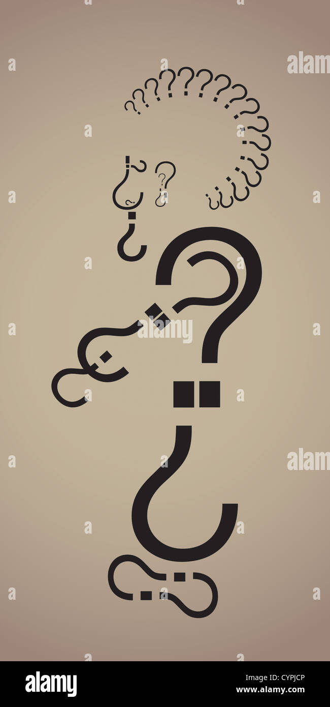 Simple and effective illustration of a punk male with question marks ...