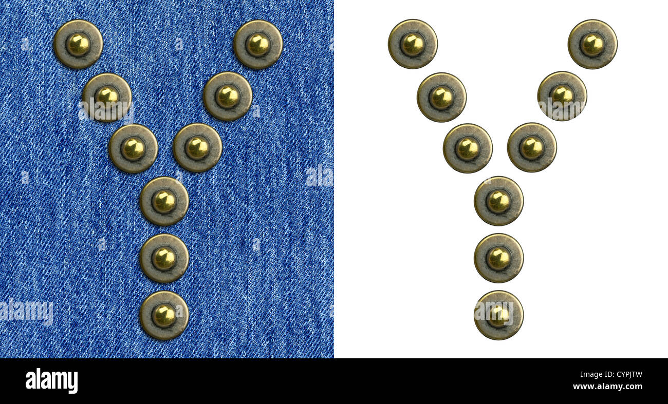 Jeans rivet alphabet letter Y. On jeans background and isolated Stock ...