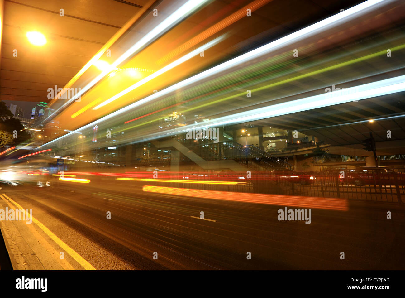 fast moving bus at night in Hong Kong Stock Photo - Alamy