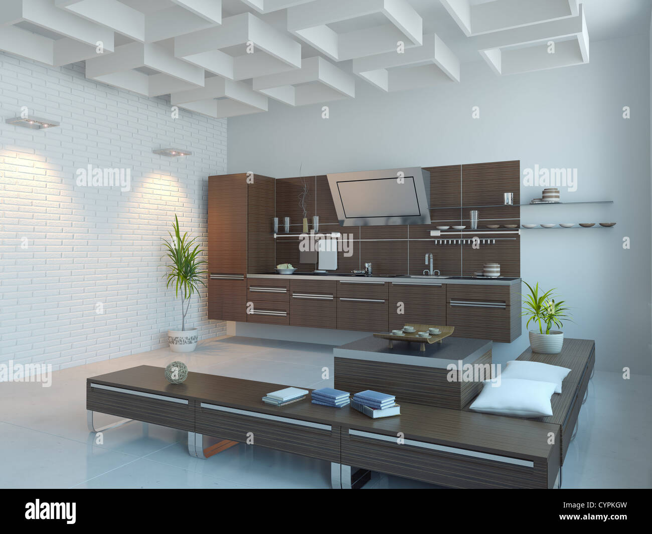 the modern kitchen interior design (3D rendering Stock Photo - Alamy