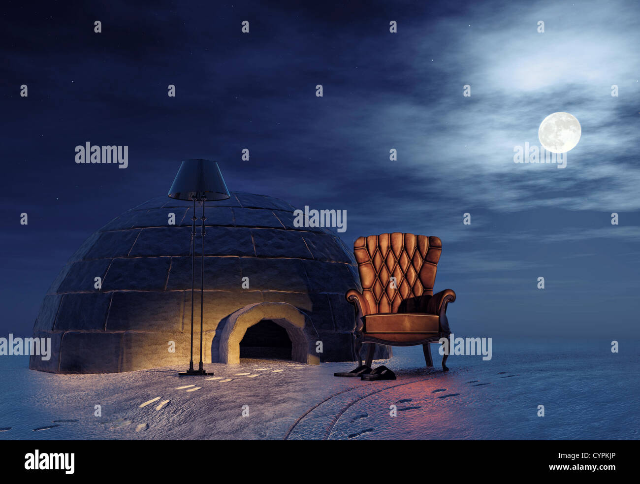luxury armchair in winter landscape and igloo (3d concept Stock Photo ...