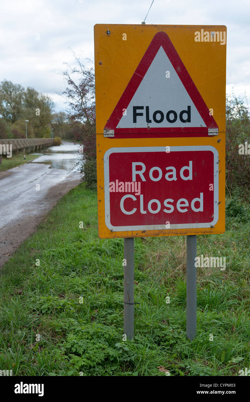 A road closed sign due to flooding at Sutton Gault Cambridgeshire UK ...