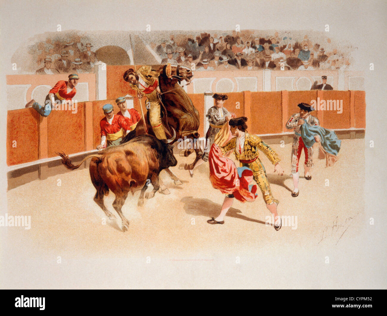 Suerte de Vara, Bull Fighting, Chromolithograph, 1900 Stock Photo - Alamy