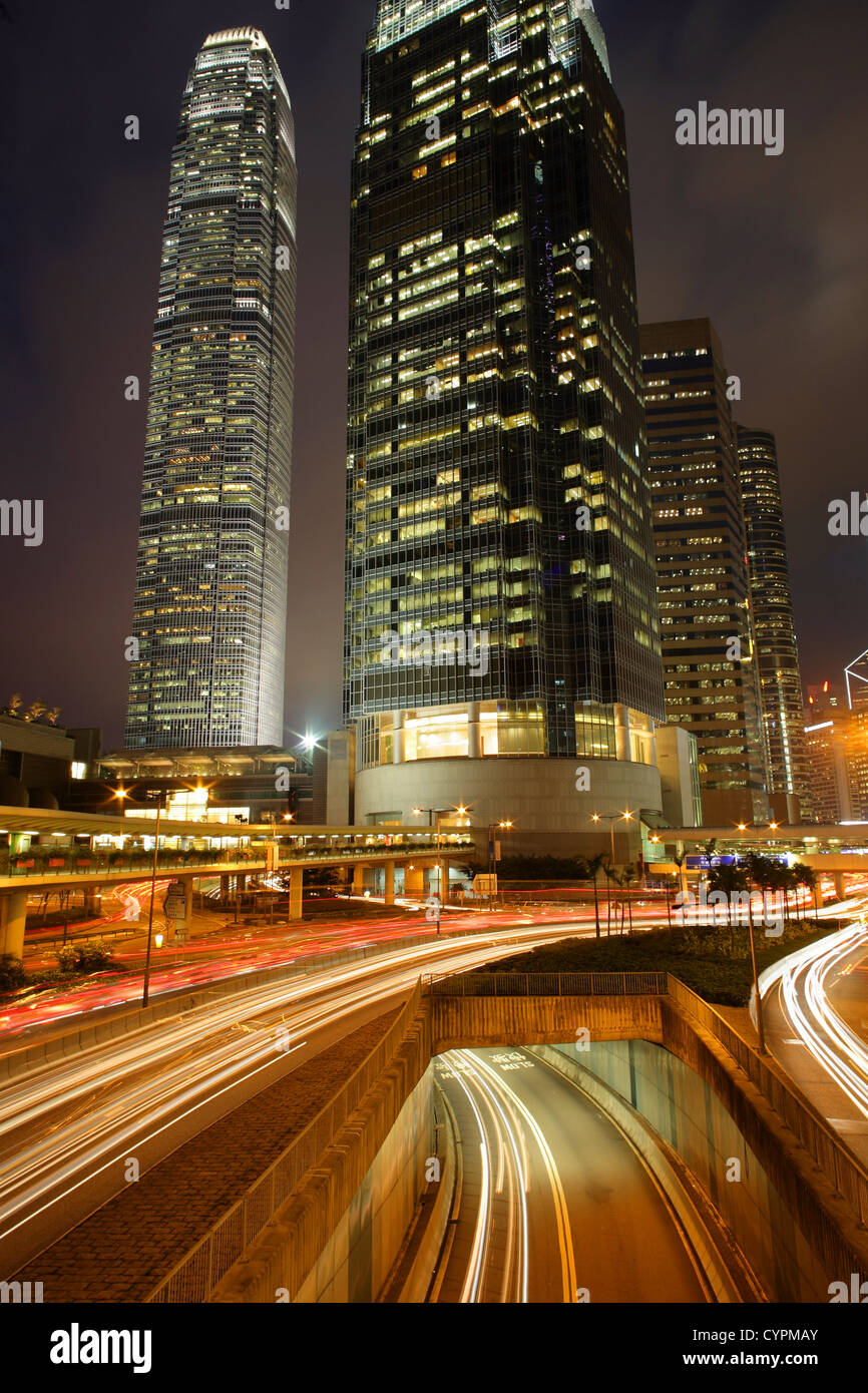 Night view of IFC (International Financial Centre) in Hong Kong with ...