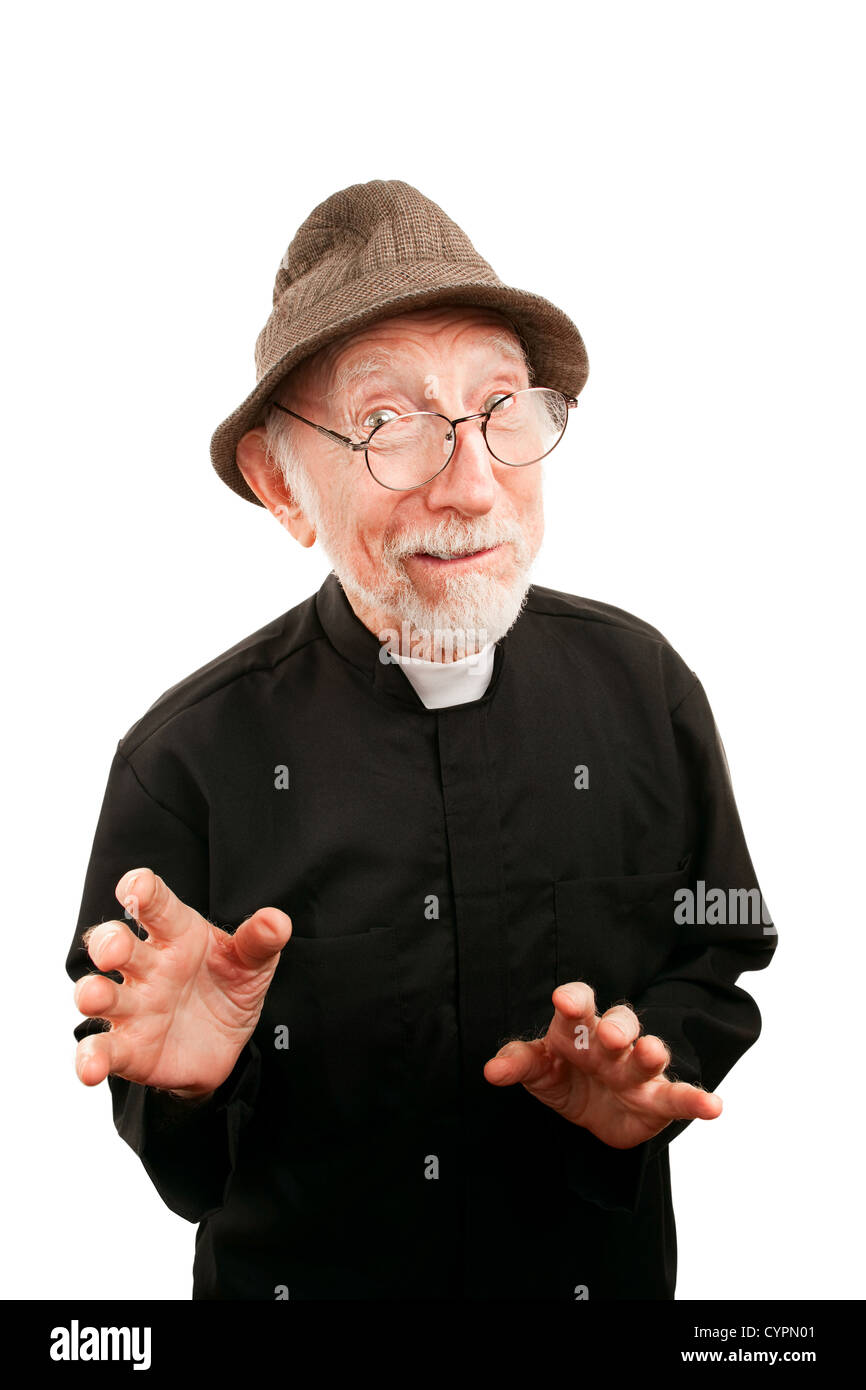 Friendly priest in glasses and a hat Stock Photo - Alamy