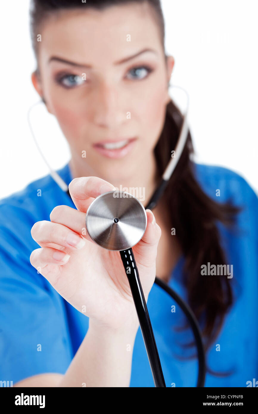 Closeup shot of female nurse with Stethoscope, focus on Stethoscope ...