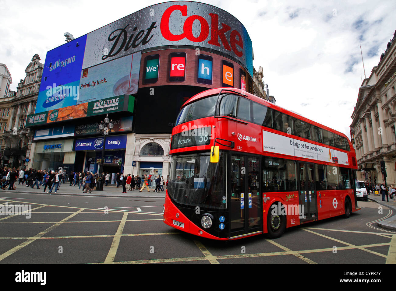 Red London bus at Piccadilly Circus, London Stock Photo - Alamy