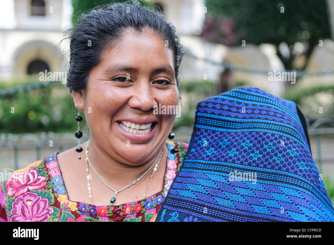 Indigenous Weaver Selling Woven Textiles Antigua Guatemala Guatemala ...