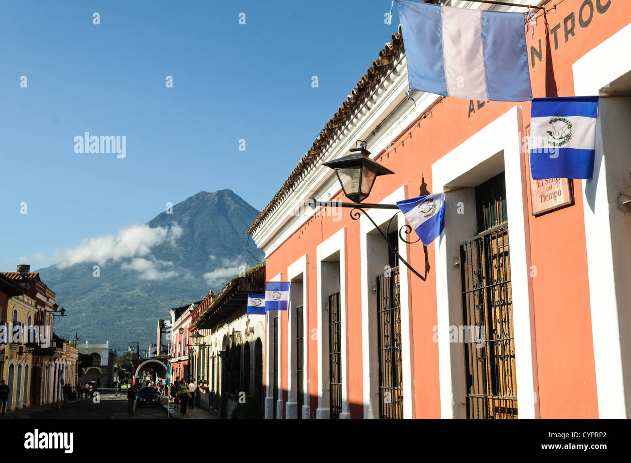 Antigua Guatemala Colonial Buildings Cobblestone Street Agua Volcano ...