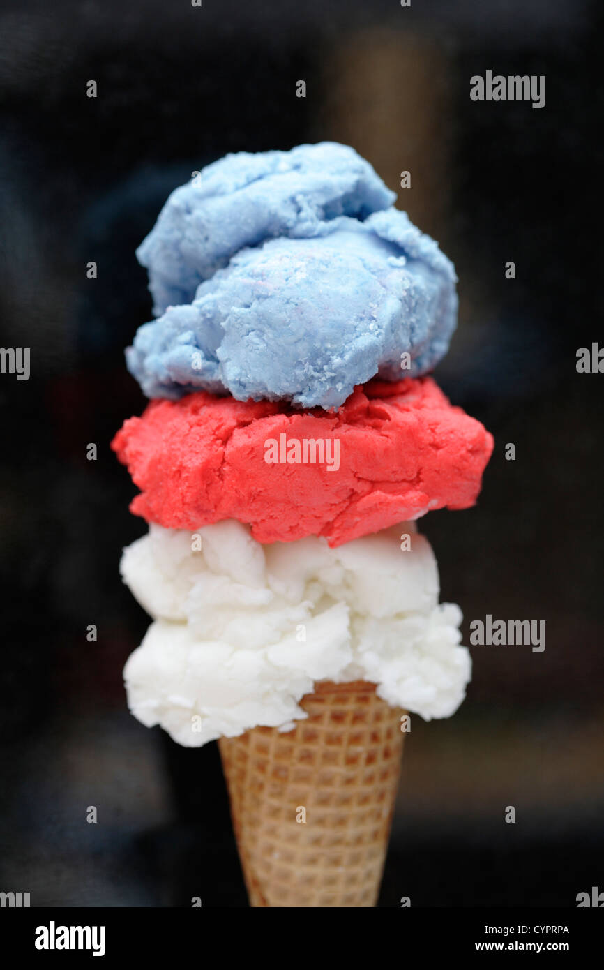 Red, white and blue ice cream in cone Stock Photo - Alamy