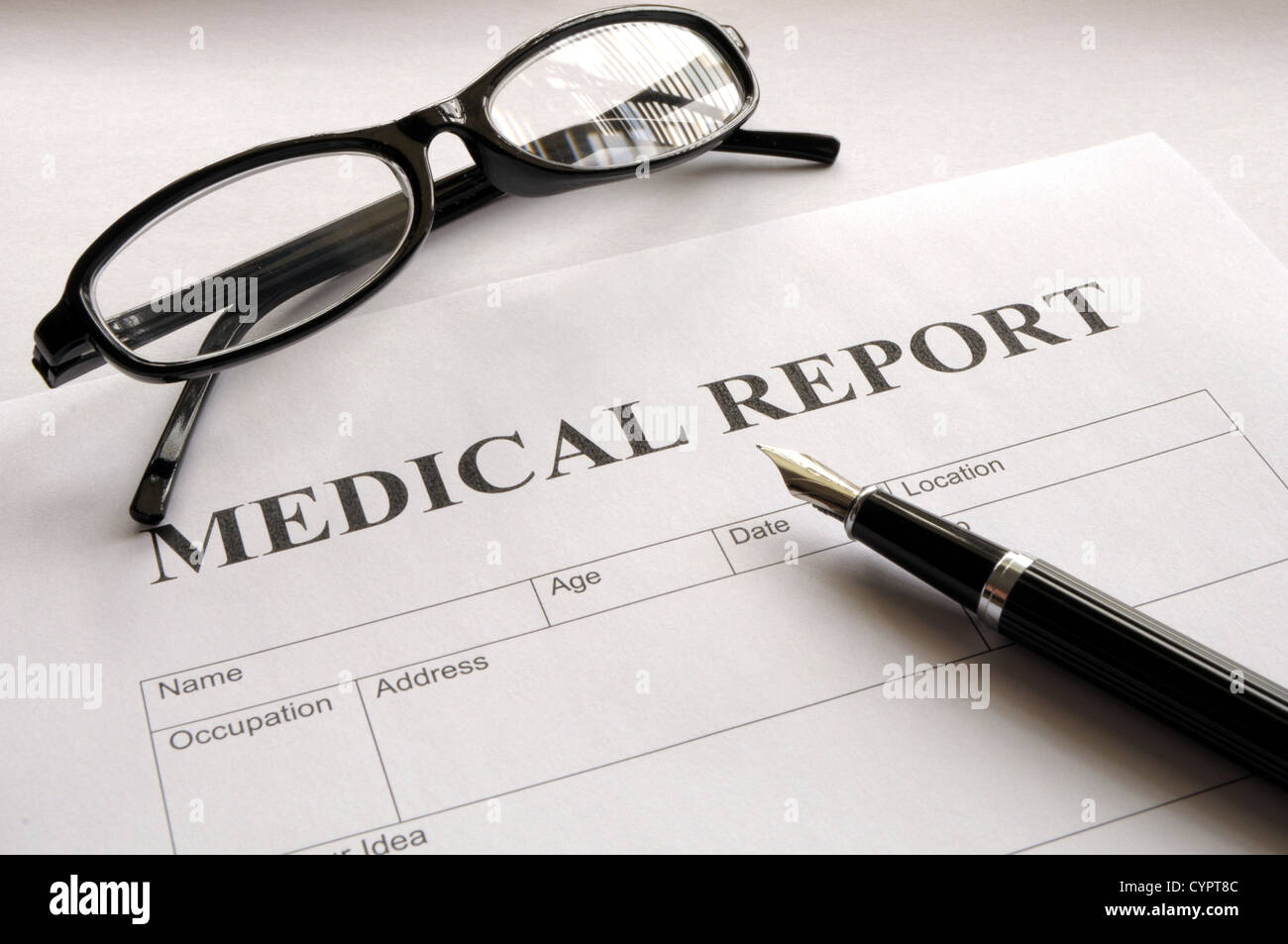 medical report form in doctors hospital office showing health concept ...
