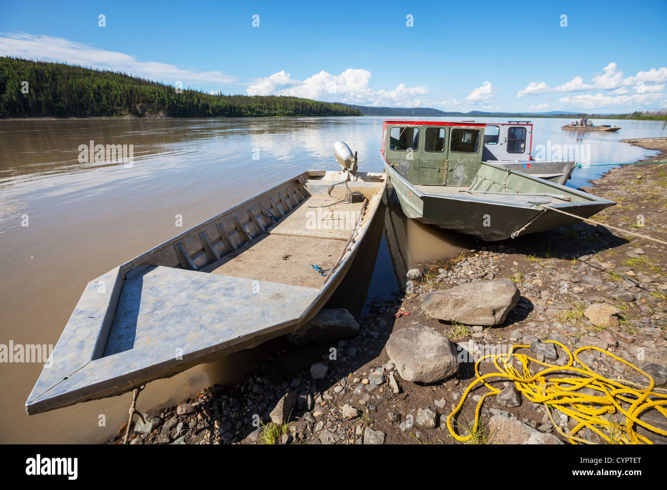 boats on Yukon river,Alaska Stock Photo - Alamy