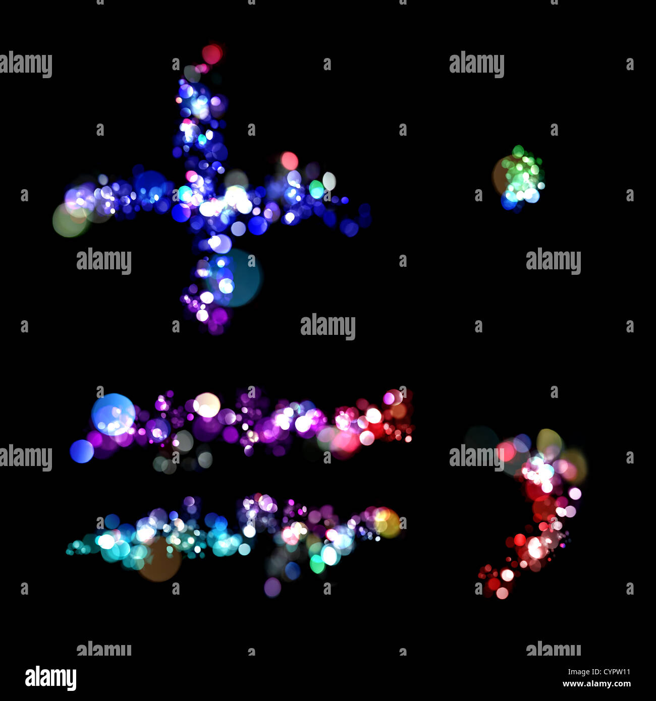 Lights in the shape of a plus, equals, period, and comma Stock Photo ...