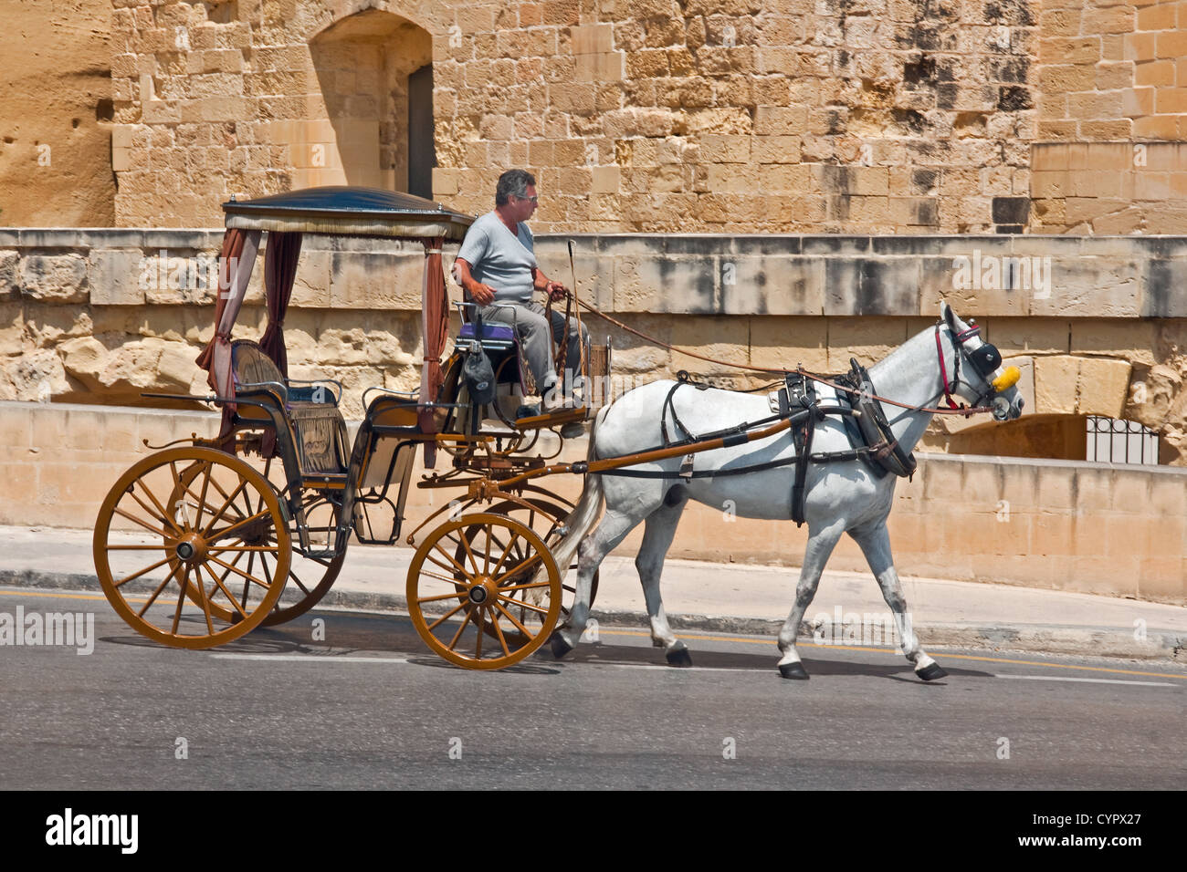 Traditional Maltese Karozzin horse taxi in Valetta, Malta Stock Photo ...