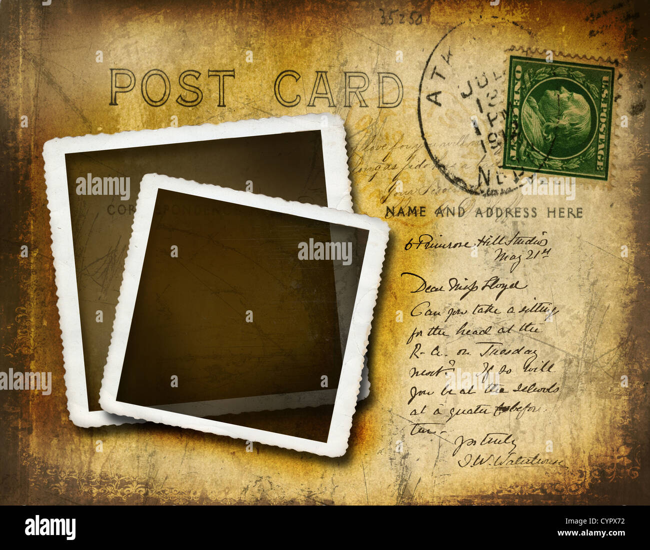 Vintage postcard with grungy background effect Stock Photo - Alamy