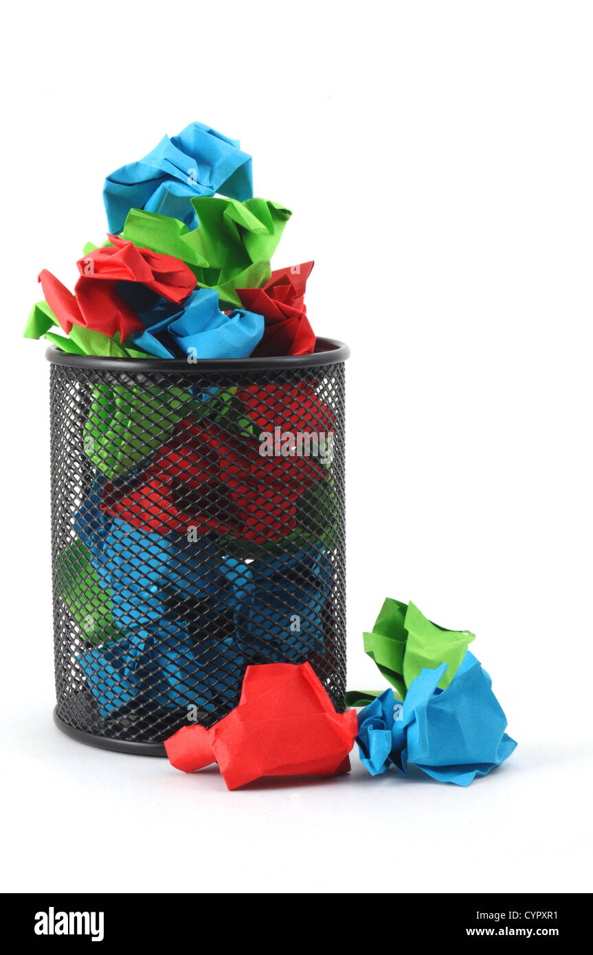 trash or rubbish paper in basket isolated on white background Stock ...