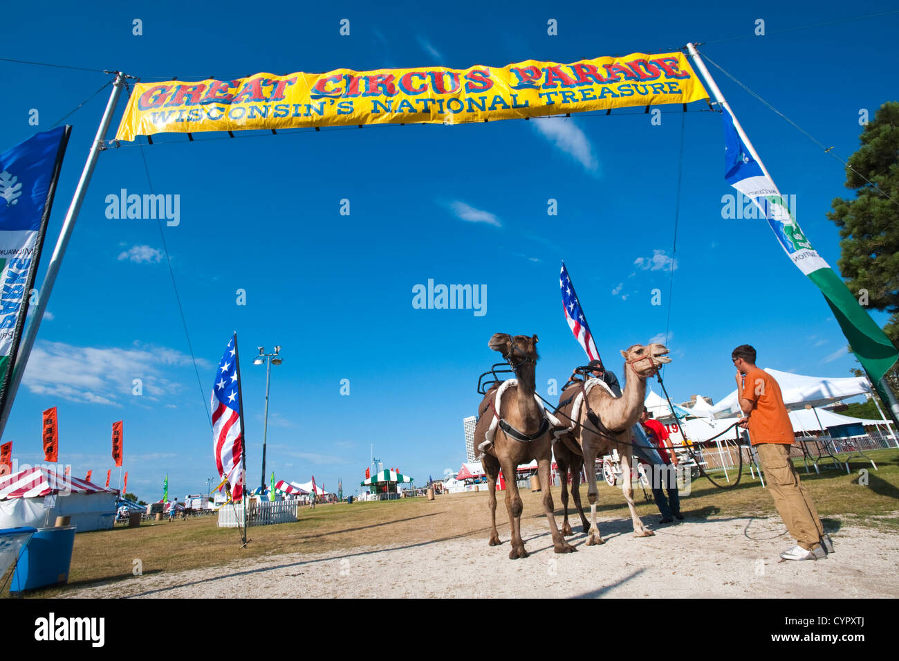 People riding camels at the annual Great CIrcus Parade, Milwaukee ...