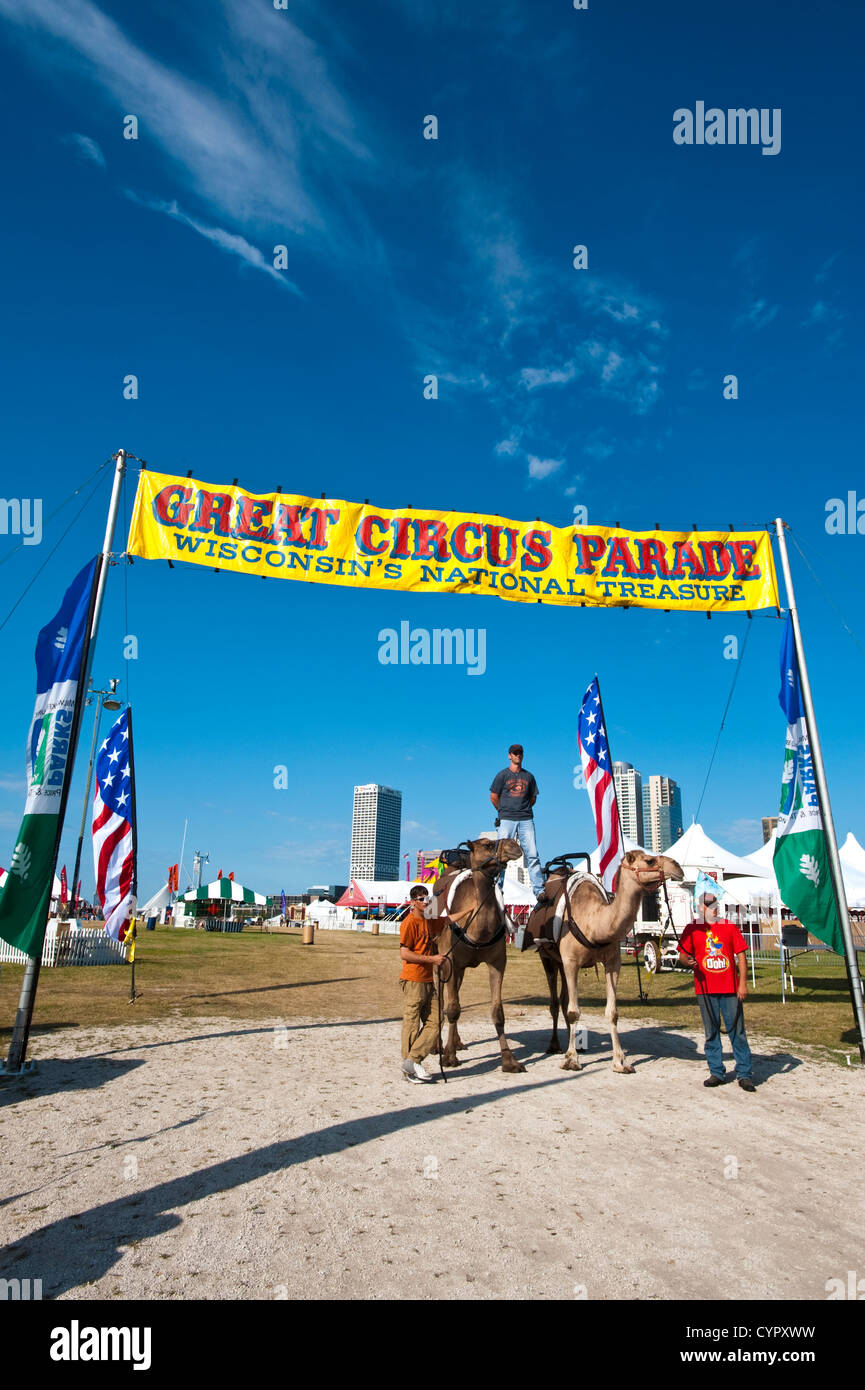 People riding camels at the annual Great CIrcus Parade, Milwaukee ...