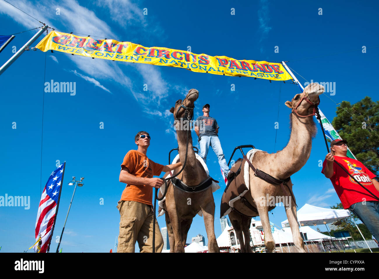 People riding camels at the annual Great CIrcus Parade, Milwaukee ...