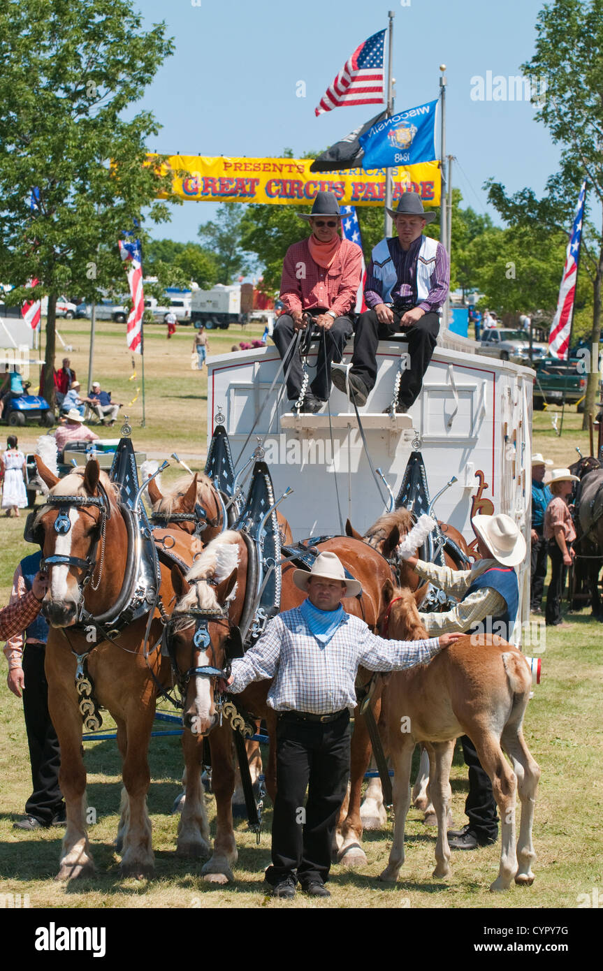 Vintage antique old horse drawn circus wagon at the annual Great CIrcus ...