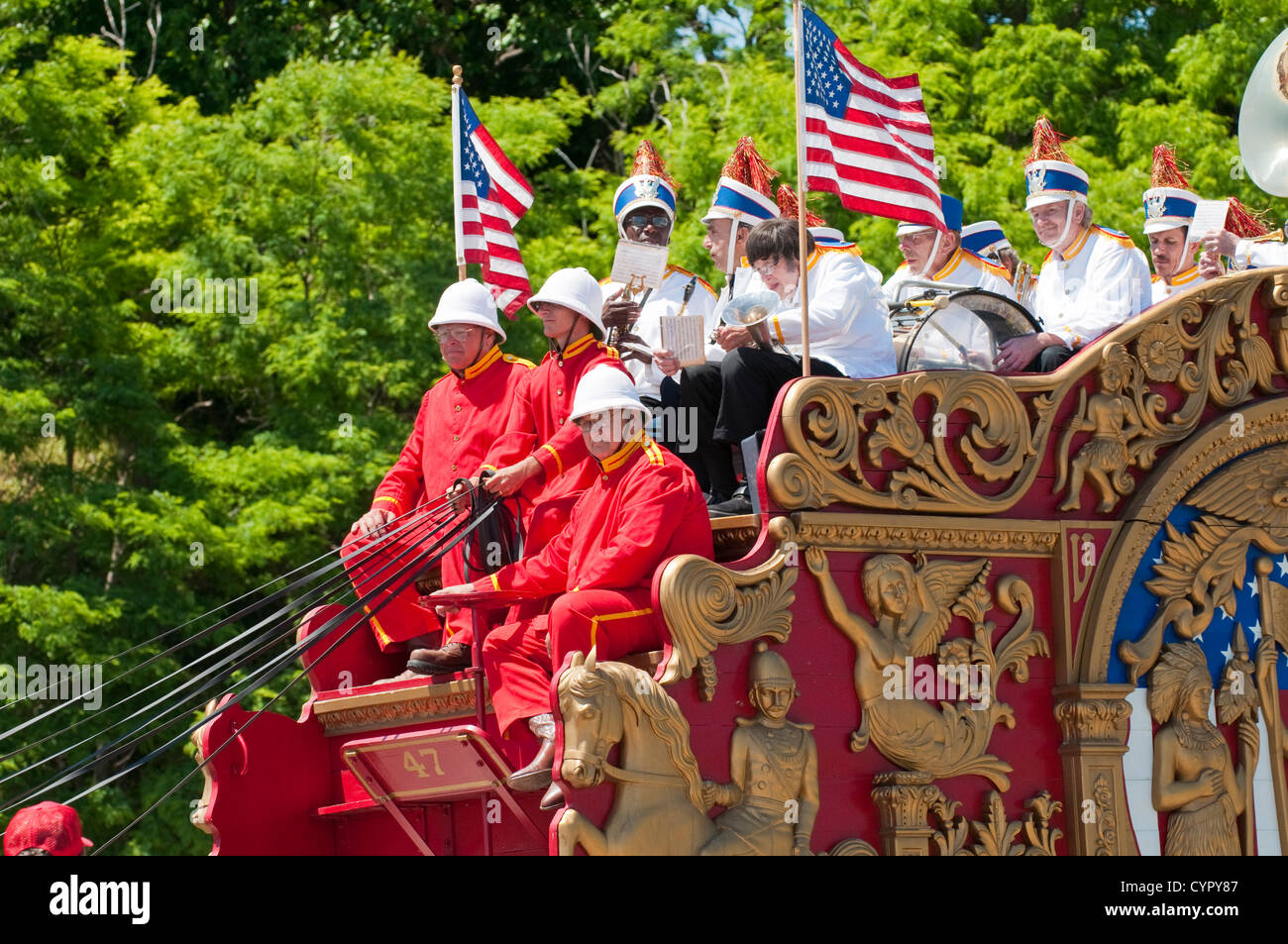 Vintage antique old horse drawn circus wagon at the annual Great CIrcus ...