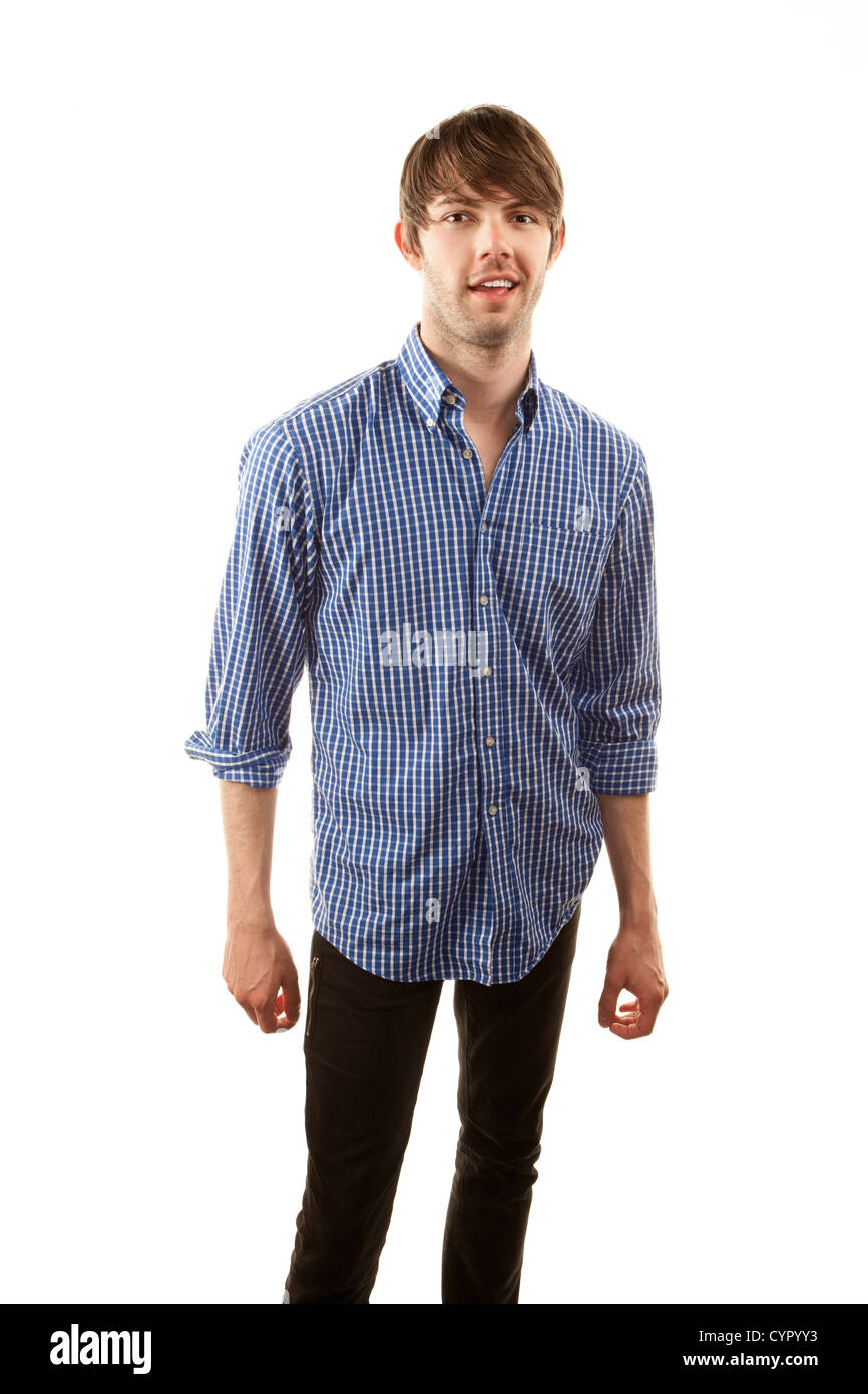 Tall handsome hipster man on white background Stock Photo - Alamy