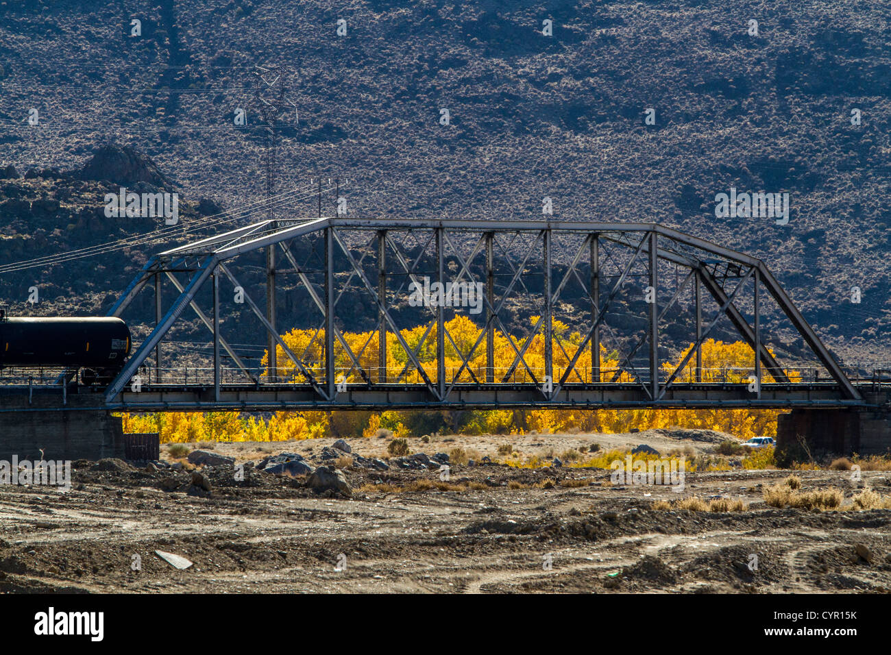 An iron Railroad bridge over the Truckee River in Northern Nevada in ...