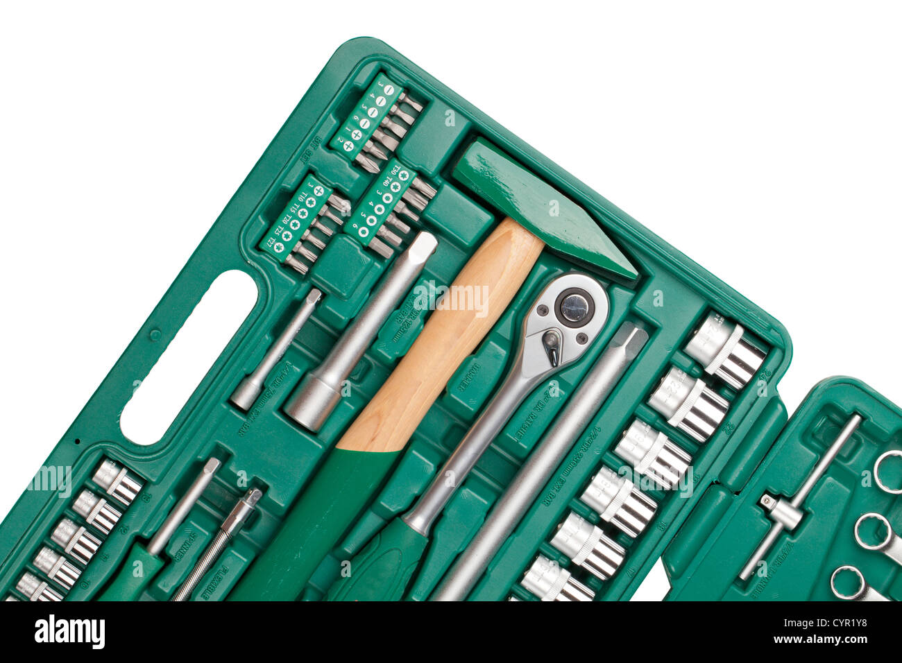 Tools in toolbox. Closeup. Isolated on white background Stock Photo - Alamy
