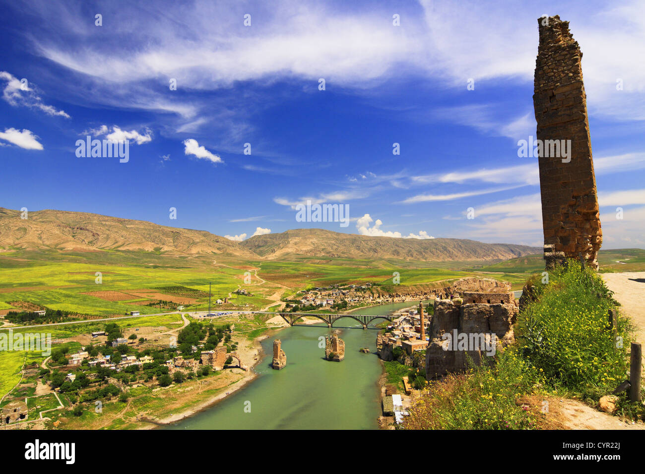 Hasankeyf, overview from Kale. A historical Kurdish town, threatened to ...