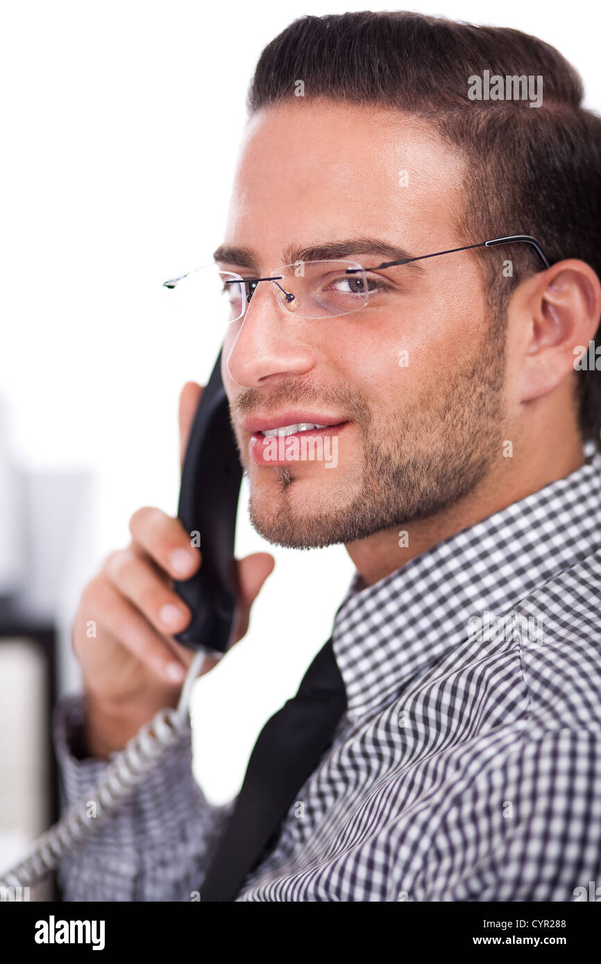 closeup on smart business man using his phone at the office desk Stock ...