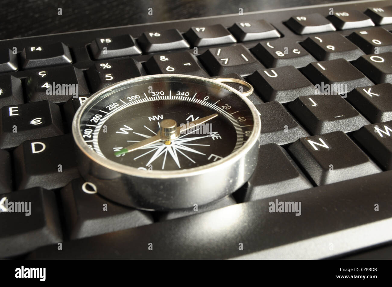 computer keyboard and compass showing internet navigation concept Stock ...