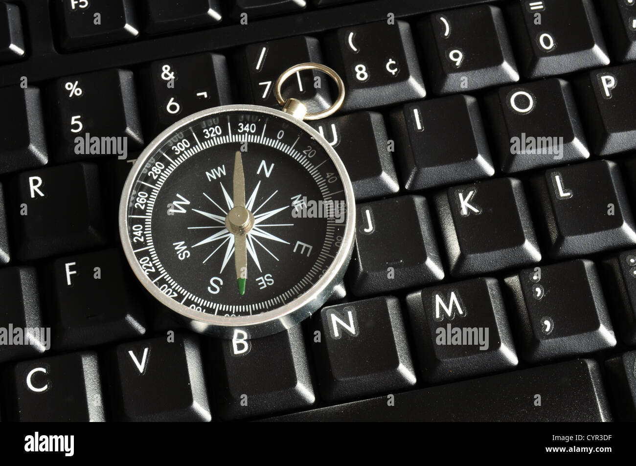 computer keyboard and compass showing internet navigation concept Stock ...