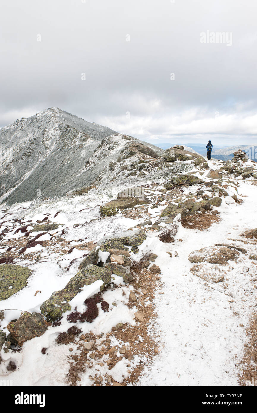 Lone hiker on the Franconia ridge trail, New Hampshire, USA Stock Photo ...