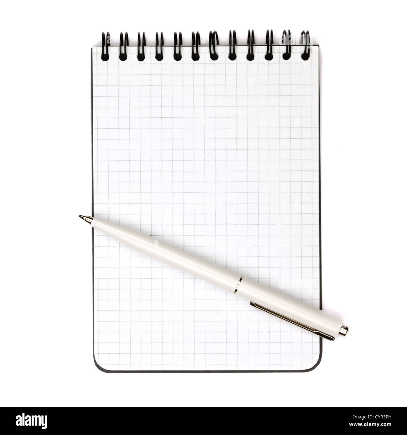 White pen on notepad. Isolated on white background Stock Photo - Alamy