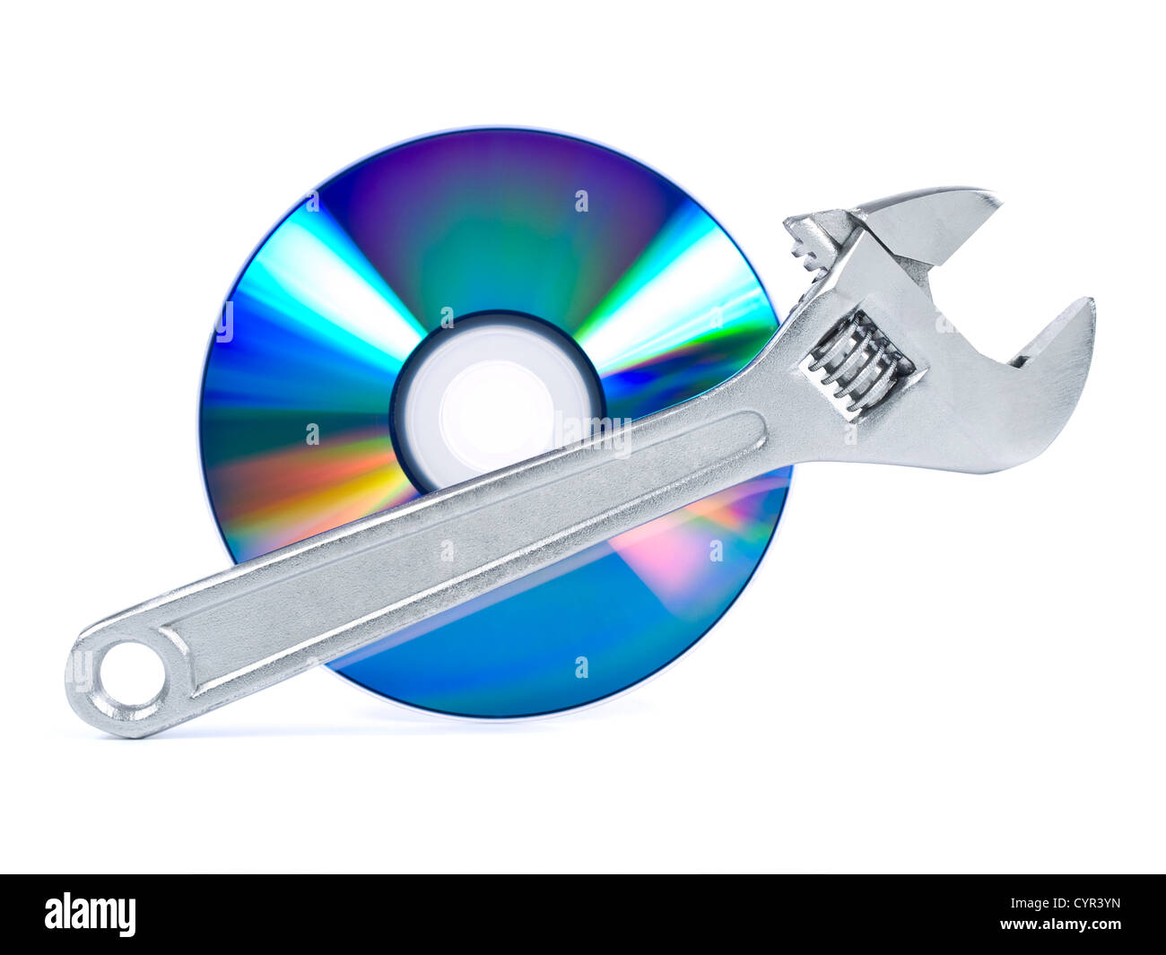 Technical support, fixing problems icon. A spanner and a digital disc ... Technical support, fixing problems icon. A spanner and a digital disc ...