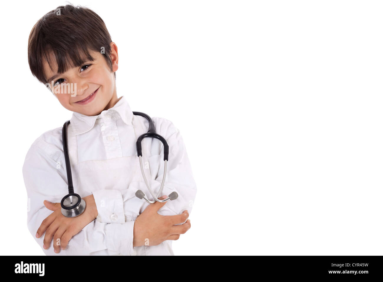 Little young boy doctor over isolated white background Stock Photo - Alamy