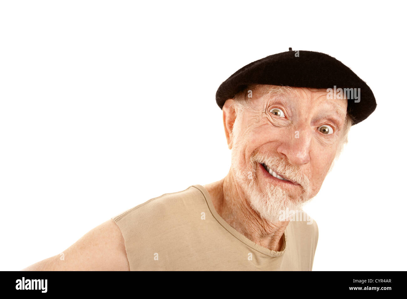 Senior man with smirk and ragged shirt Stock Photo - Alamy
