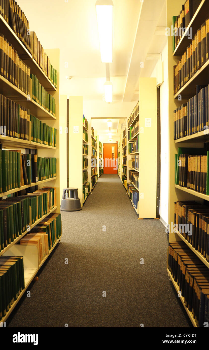 bookshelf of book shelf in a university library showing study concept ...