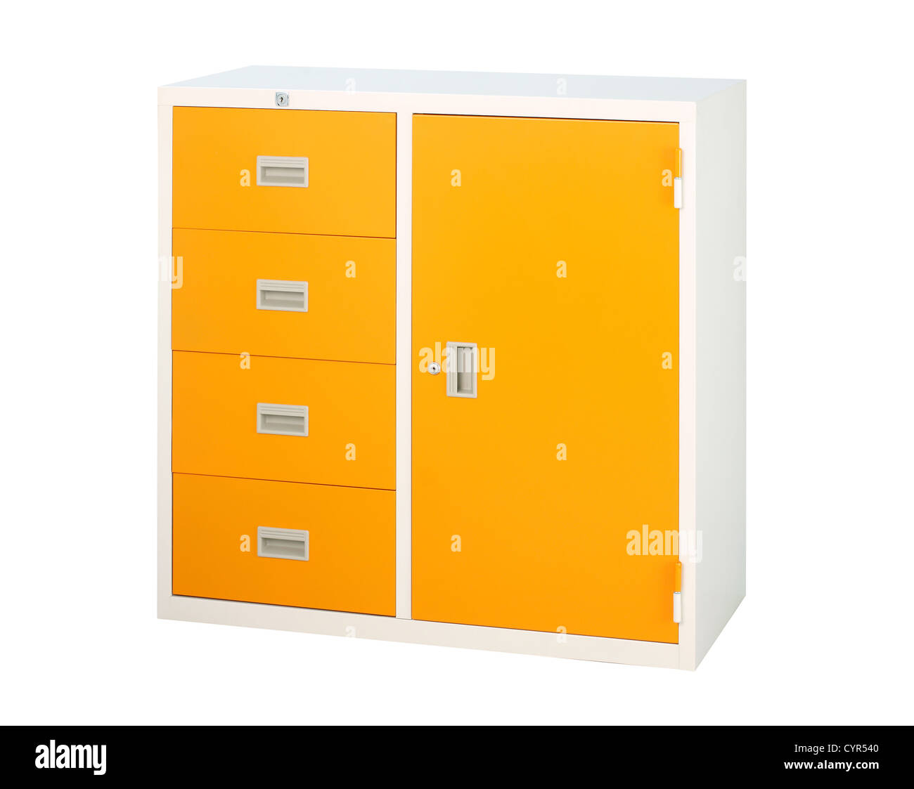 Cabinet in orange color with drawers and shelf Stock Photo - Alamy