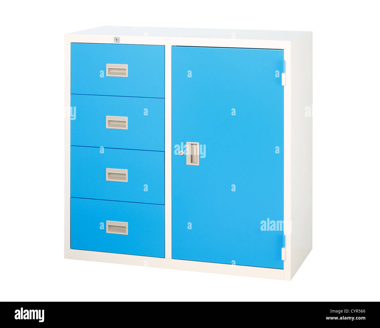 Cabinet in blue color with drawers and shelf Stock Photo - Alamy