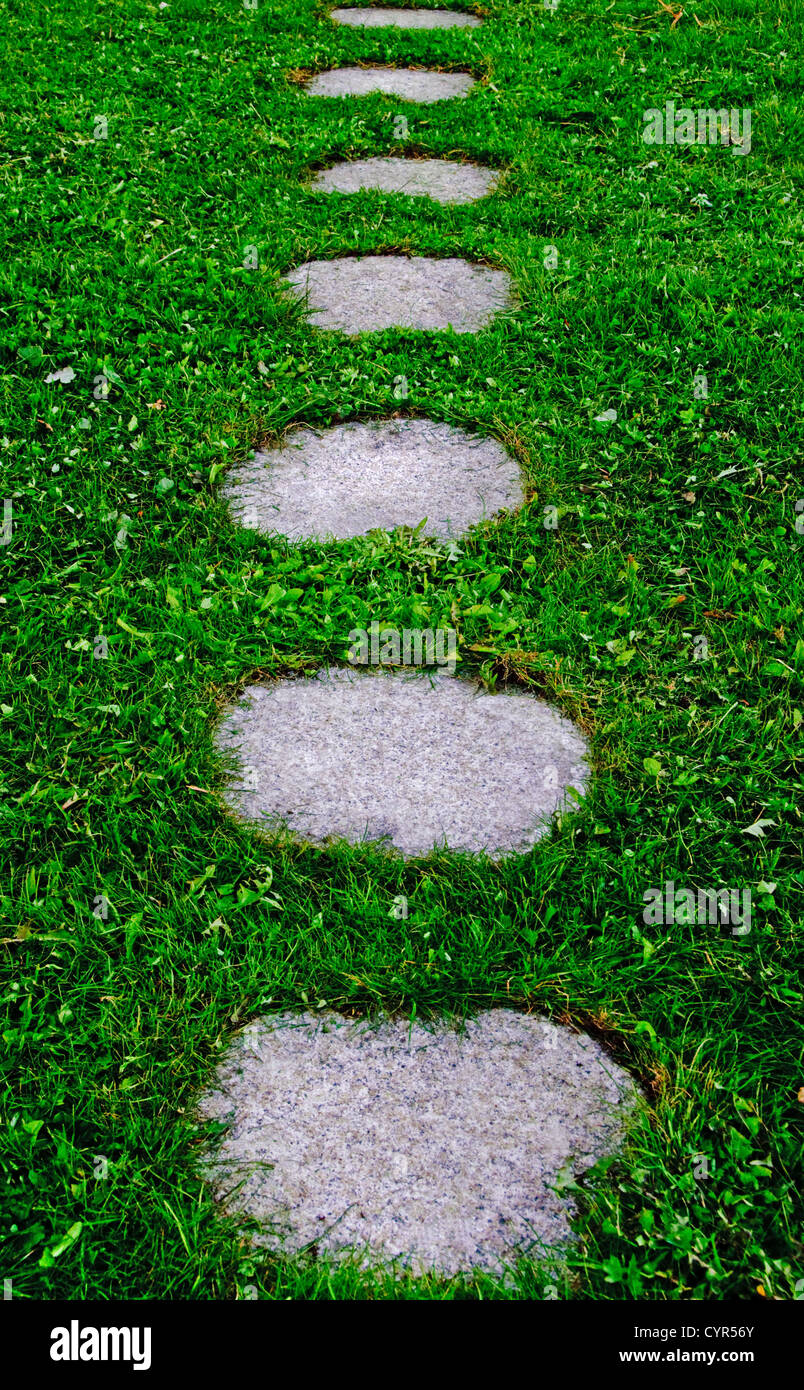 Steps stones in grass Stock Photo - Alamy