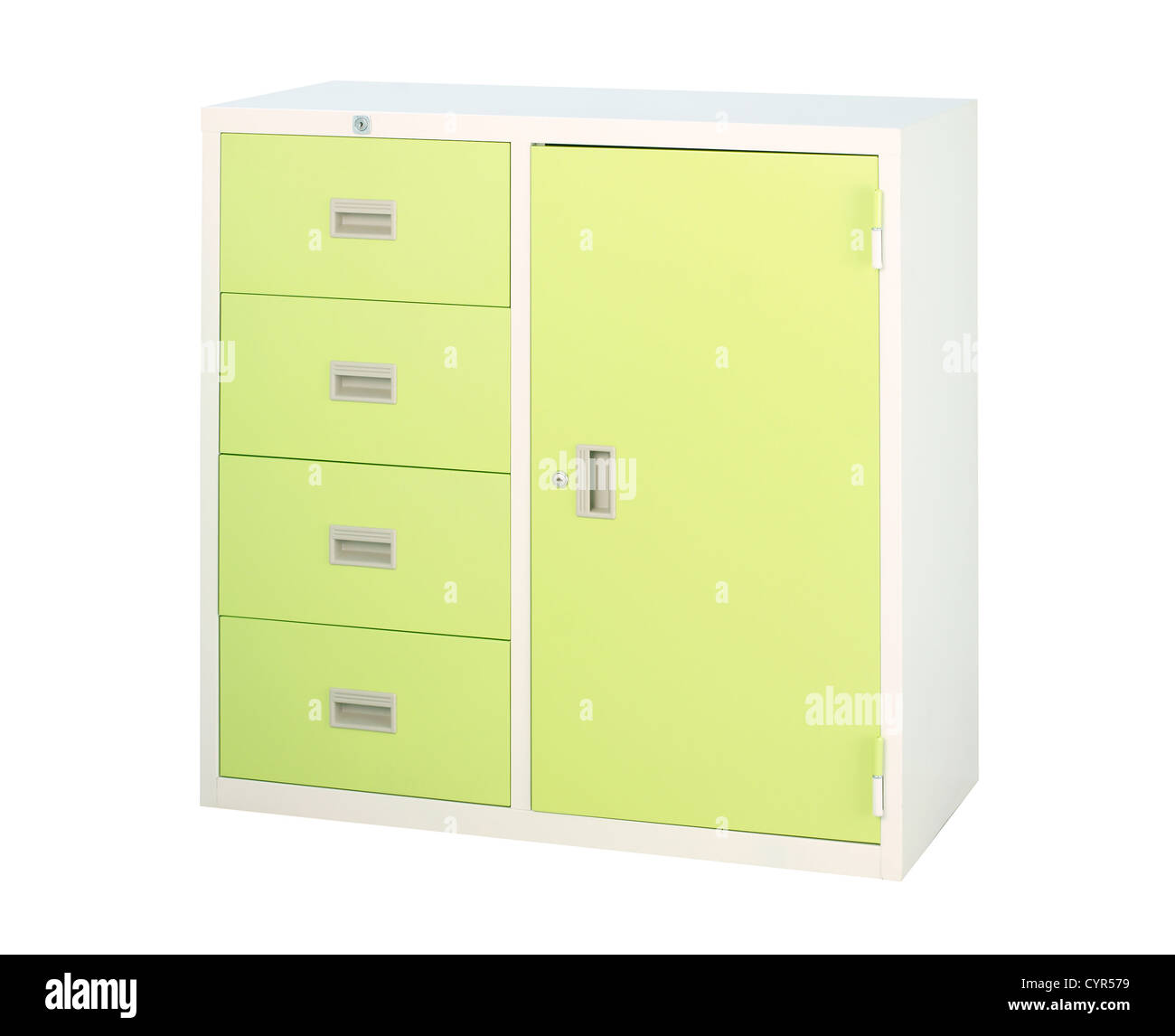 Cabinet in light green color with drawers and shelf Stock Photo - Alamy