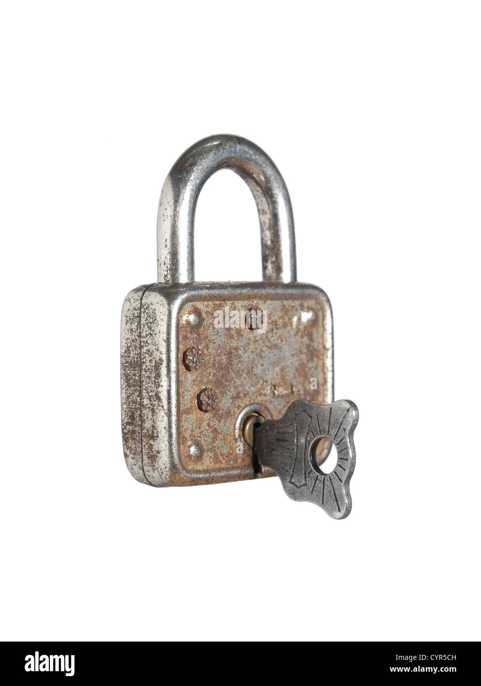 A closed lock with a key isolated on white background Stock Photo - Alamy