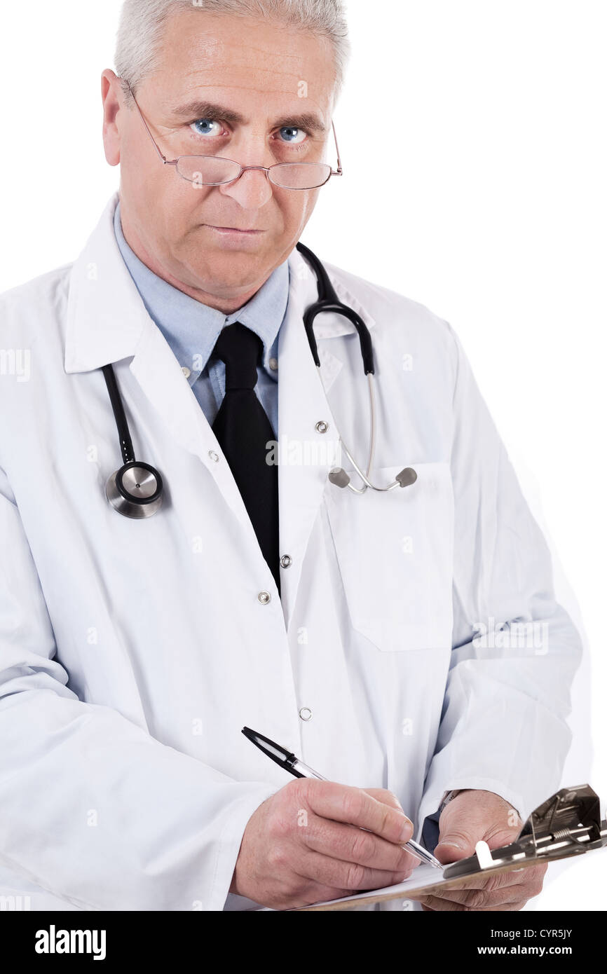 Doctor making his notes over white background Stock Photo - Alamy