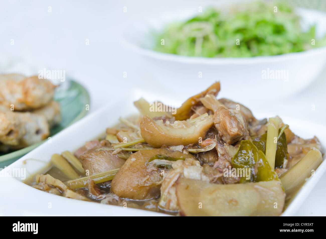 stewed pork knuckle with vegetable and herb Stock Photo - Alamy
