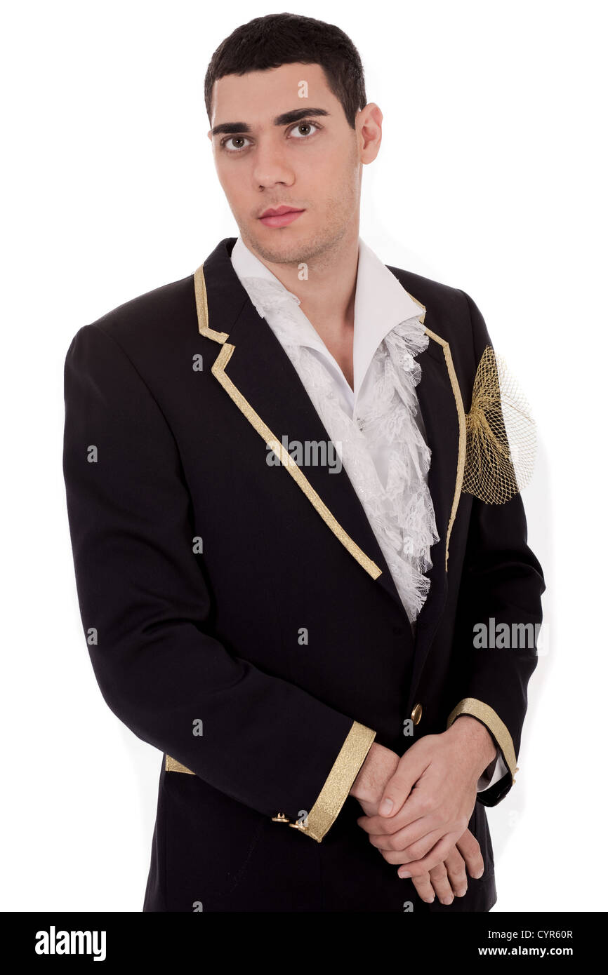 Groom dressed in full suit for his marriage on isolated background ...